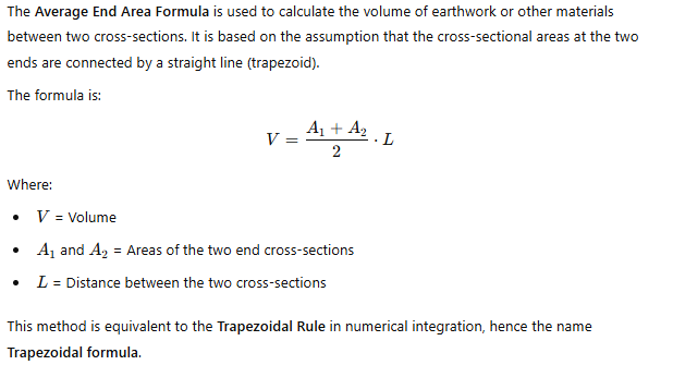 'Average End Area Formula' is also known as